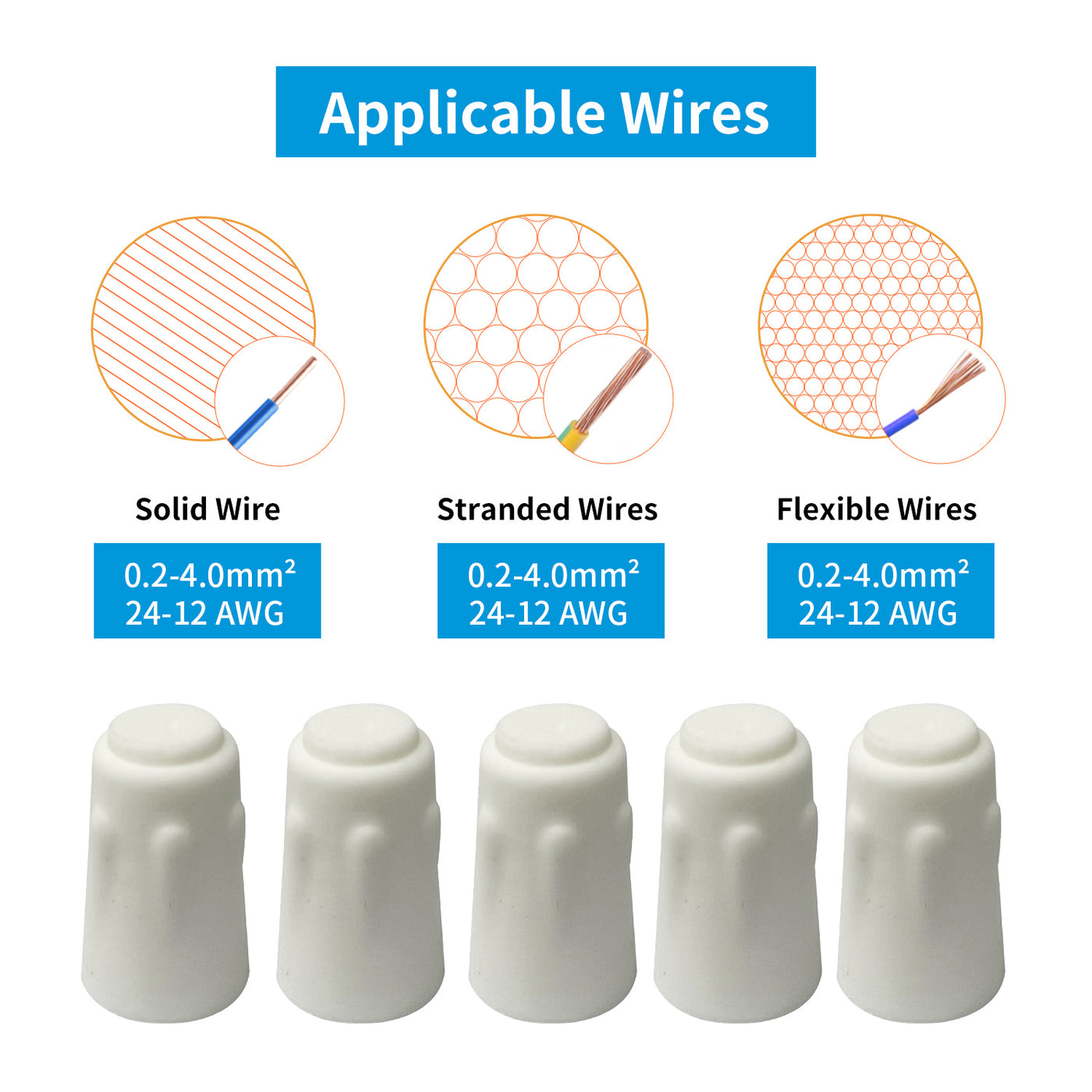 50pcs Ceramic Wire Connectors – High Heat Twist Caps for 14–22 AWG ...
